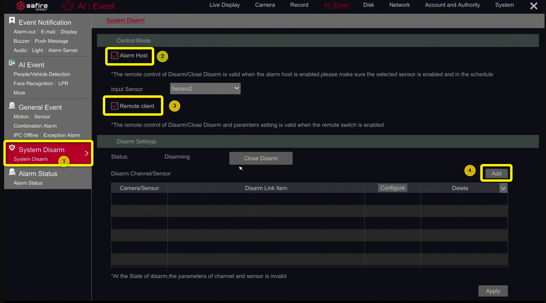 Safire Smart - NVR B2 Activate AI event notification using your Ajax ...