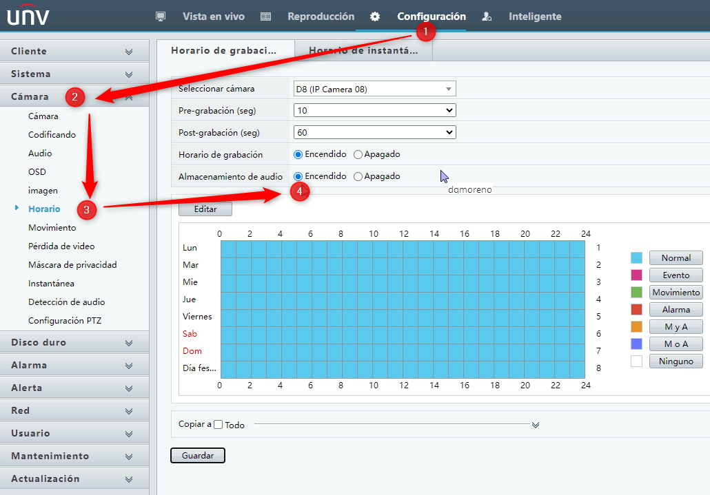 Configuración de grabación de Audio en Uniview – Visiotech