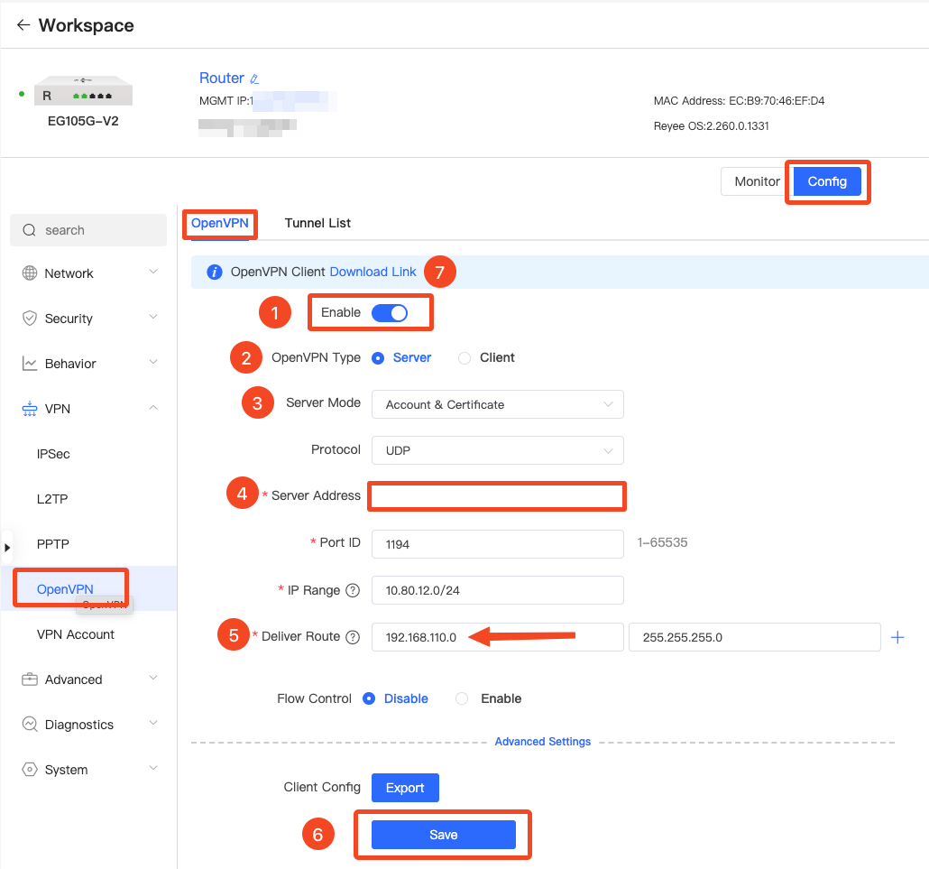 Reyee - Open VPN setup Server & client router – Visiotech