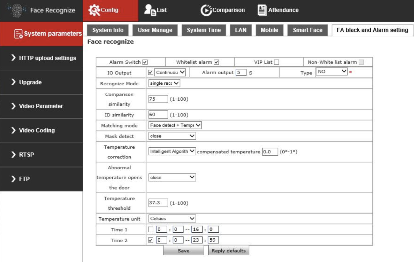 Configuration options in FACE-TEMP and FACE-TEMP-T – Visiotech