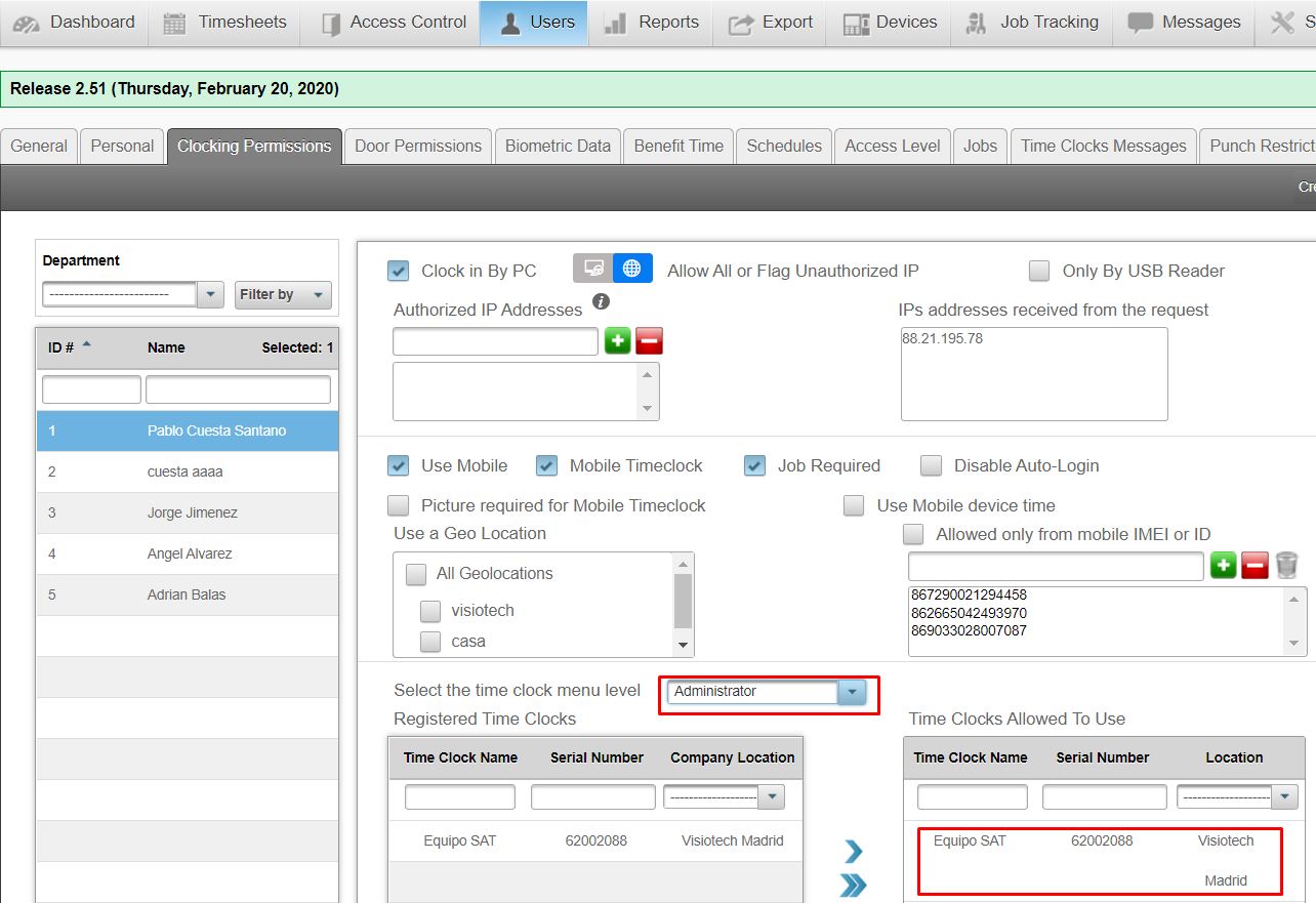 Acceso al menú de un terminal EasyClocking – Visiotech