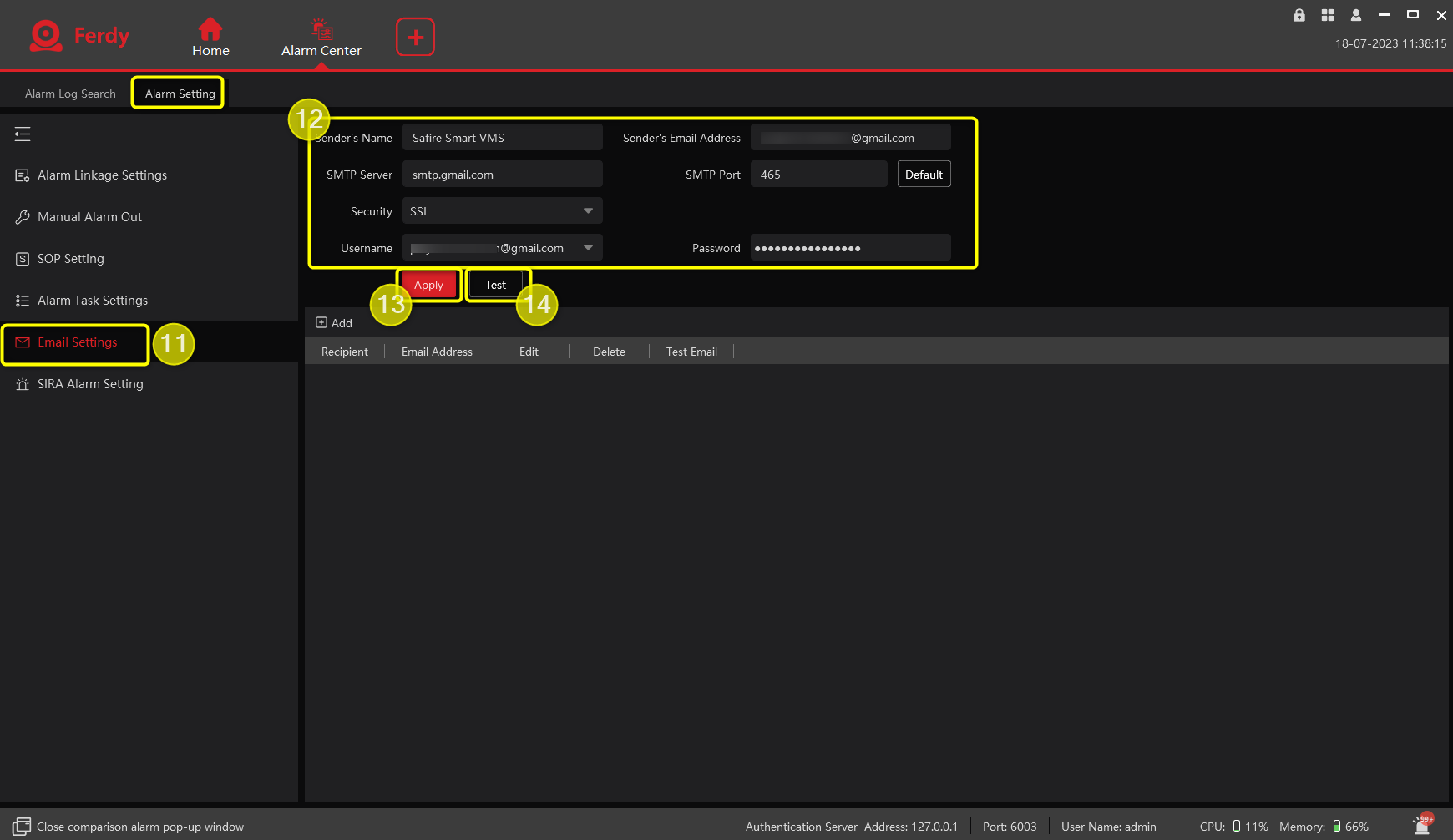 Safire Smart VMS - I can not send an email notification from my VMS using Gmail – Visiotech