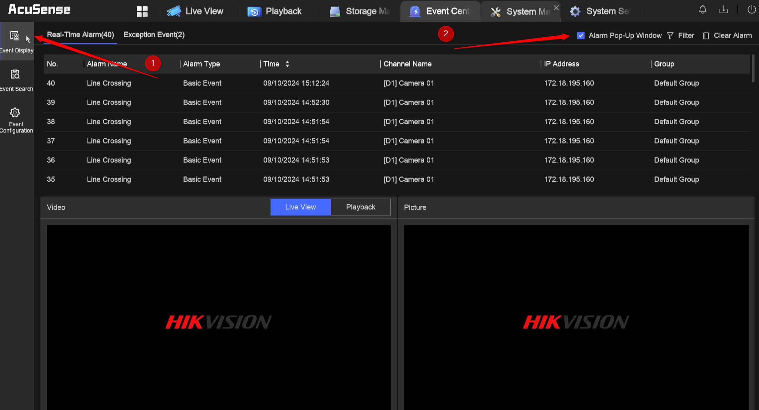 Event pop-up window configuration on the monitor of a HIKVISION recorder – Visiotech