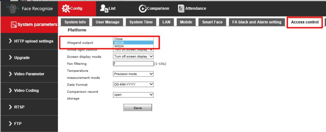 Wiegand connection in FACE-TEMP / FACE-TEMP-T – Visiotech
