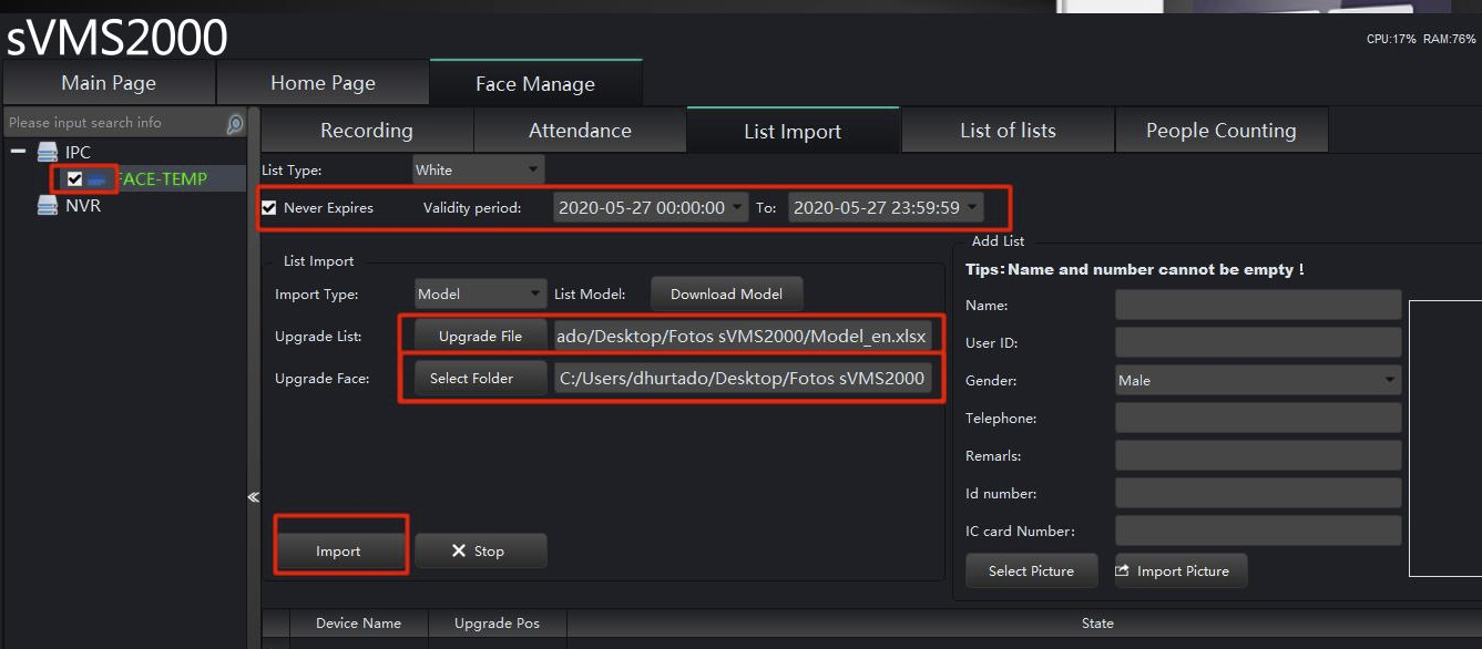 Loading users from FACE-TEMP SVMS2000 software – Visiotech