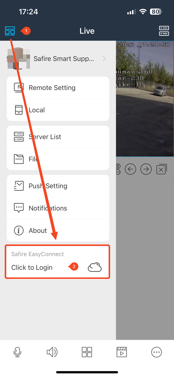 07. Safire Smart add a Safire Connect account in the Safire Smart app. – Visiotech