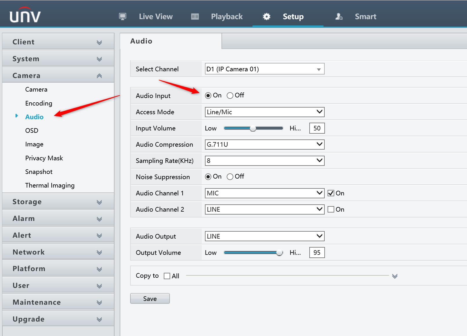 Configuración de grabación de Audio en Uniview – Visiotech